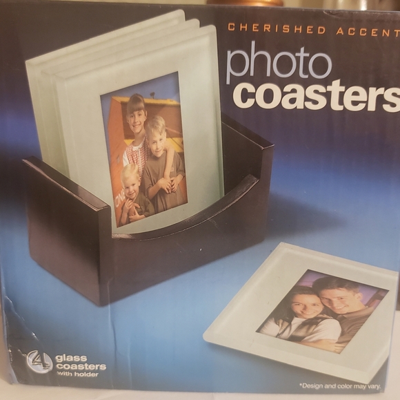 Accents | Glass Photo Coasters With Black Holder And Frost Glass ...